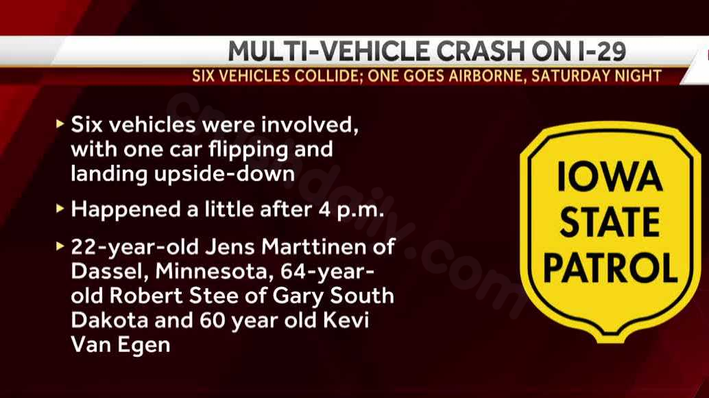 Six-vehicle crash on Interstate 29 results in air… - CrashDaily.com